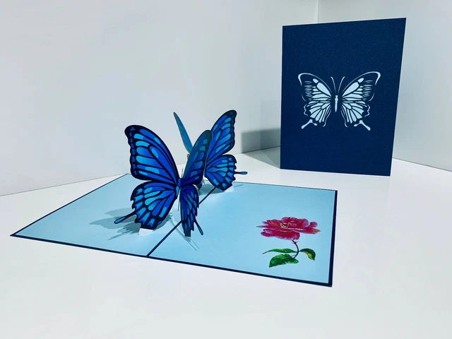 ORIGAMI POP CARDS Blue Butterfly 3D Pop Up Greeting Card Birthday Love ...