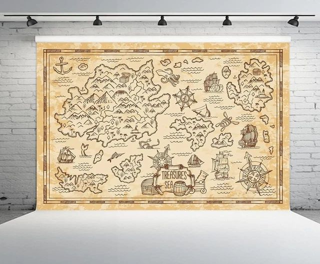 7X5FT PIRATE TREASURE Map Backdrop Vintage Map Island Compass Treasure ...
