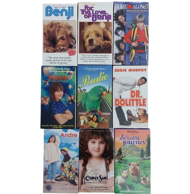 9 FILMS VHS enfants famille classiques : Benji, Curly Sue, Matilda ...
