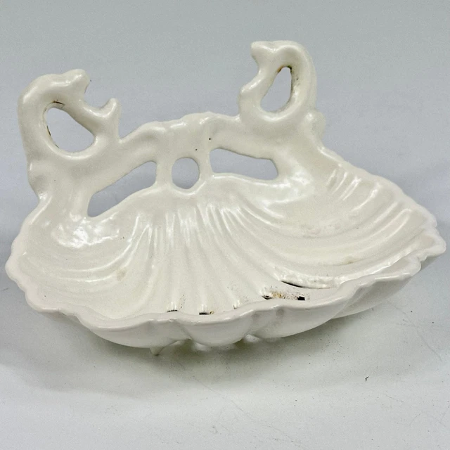 ANTIQUE FRENCH BATHROOM Wall Hanging White Enamel Scallop Shell Soap ...