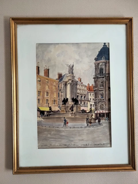 AQUARELLE DE GABRIEL Chevalier - Fontaine des 3 ordres Grenoble EUR 80 ...