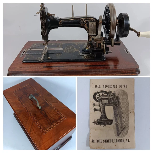 ANTIQUE FRISTER & Rossmann Sewing Machine. Wooden inlaid case. c1900 ...