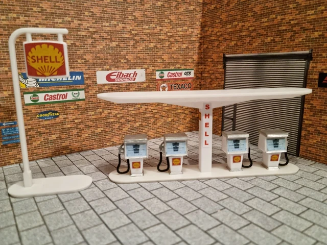 PETROL PUMP MODEL Kit With Sign 1:43 Scale Models Cars Garage Diorama ...