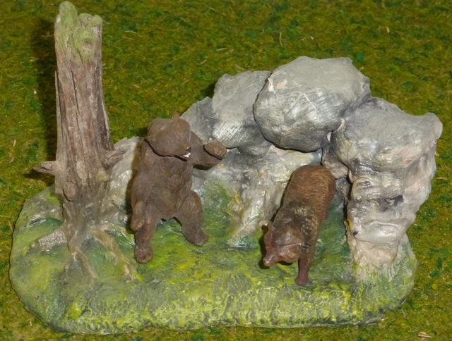 BRAUNBÄR ZOO GEHEGE Diorama Elastolin Lineol 2 Masse Figuren Braunbären ...