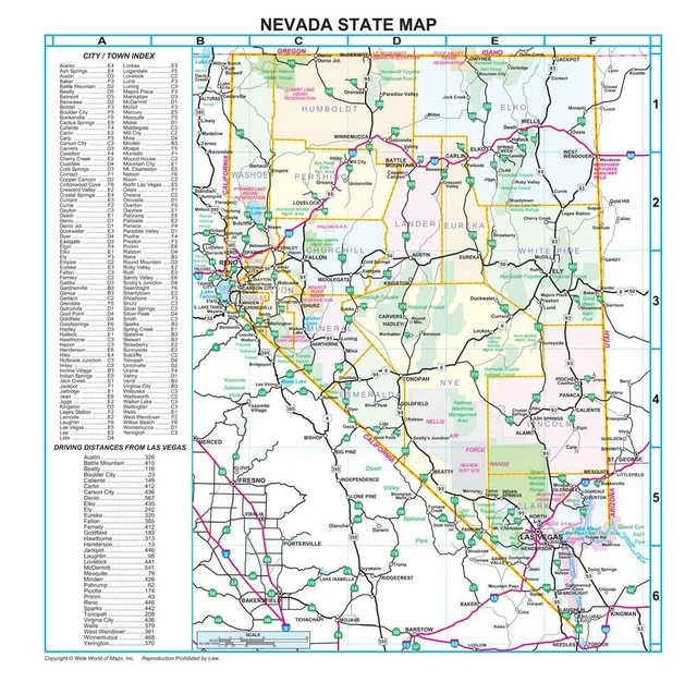 NEVADA COUNTIES AND Roads Wall Map Gloss Laminated Metro Maps EUR 36,32 ...