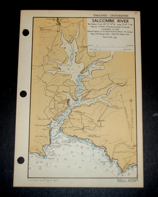 SALCOMBE RIVER, DEVON - Detailed WW2 Naval Map 1943 (Sailing) £4.99 ...