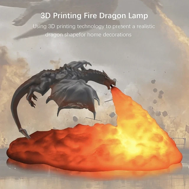3D PRINTED FIRE Dragon Lights, LED USB Rechargeable Desktop Lamp for E ...
