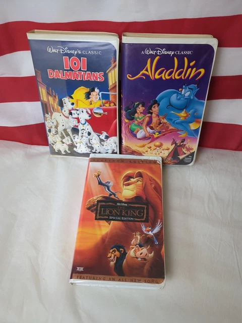 3 DISNEY VHS Movies: 101 Dalmatians, Aladdin & The Lion King Black ...