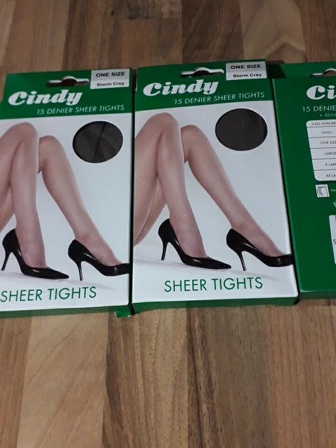 3 PAIRS CINDY sheer 15 denier Storm Grey nylon tights. One size £6.99 ...