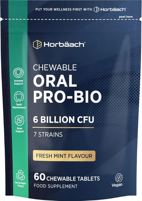 HORBAACH ORAL PROBIO 6bn CFU Dental Probiotics 60 Vegan Tablets Mint £ ...