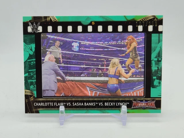 CHARLOTTE FLAIR VS SASHA BANKS vs BECKY LYNCH 2021 Topps WWE Film Cell ... CHARLOTTE FLAIR VS SASHA BANKS vs BECKY LYNCH 2021 Topps WWE Film Cell ...