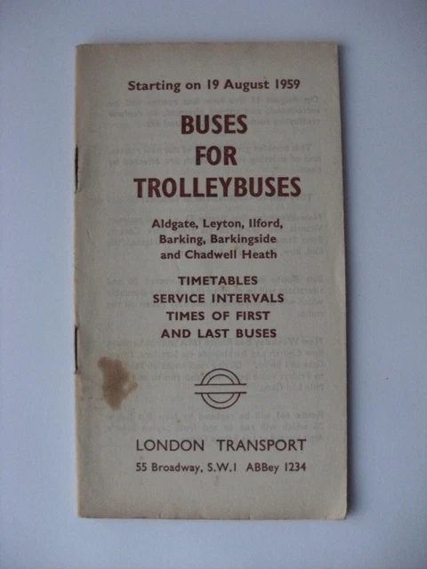 1959 LONDON TRANSPORT Bus Timetable Buses For Trolleybuses Aug Aldgate ...