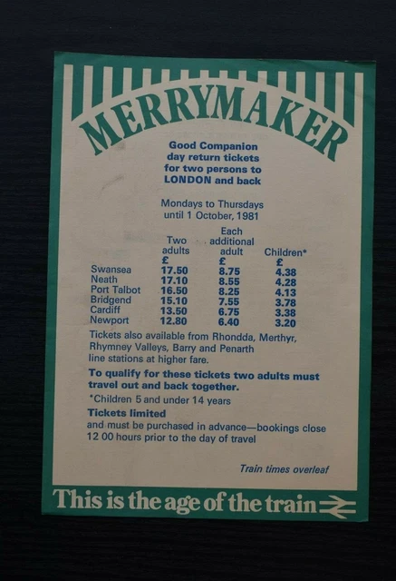 BRITISH RAILWAYS LEAFLET - Merrymaker Day Return Tickets To London 1981 ...