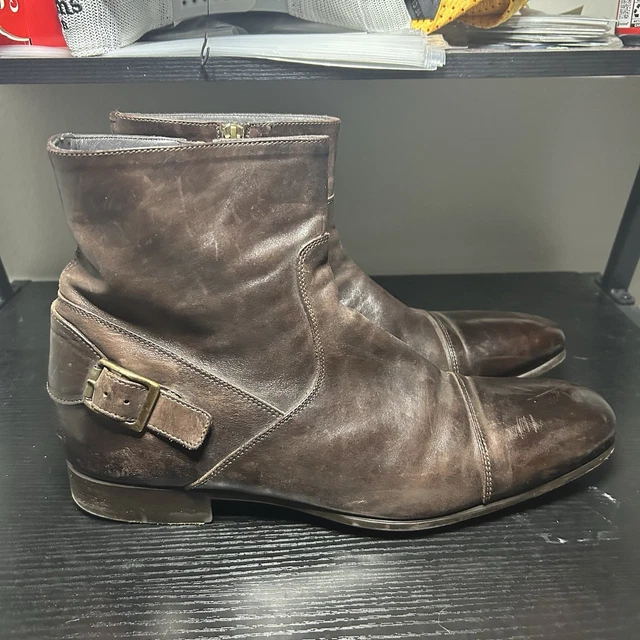 TO BOOT NEW York by Adam Derek Men's Brown Leather Ankle Strap Zip ...