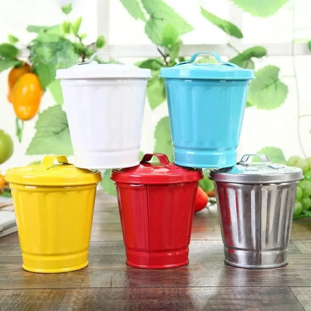 GALVANIZED WASTE BIN Iron Wastebasket Small Buckets Desktop Trash Can ...