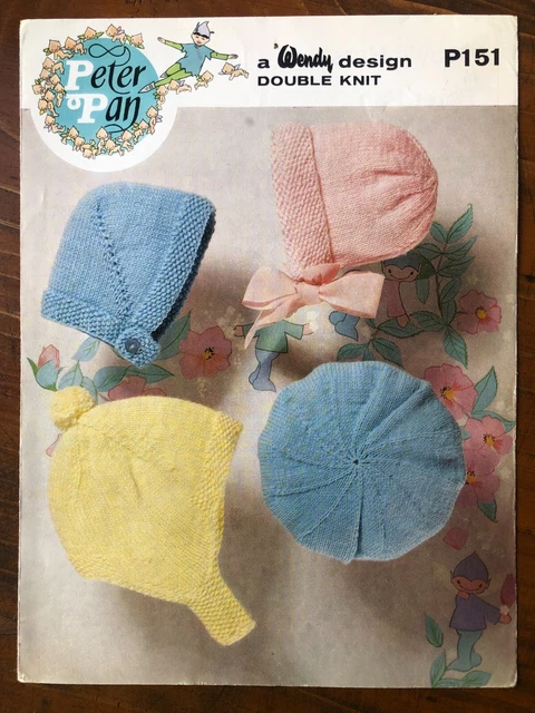 PETER PAN WENDY P151 knitting pattern baby DK beret, bonnets & hats in ...