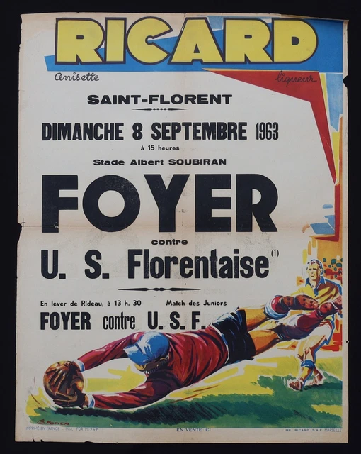 AFFICHE 1963 RUGBY RICARD Saint-Florent Stade Albert Soubiran 50x64cm ...