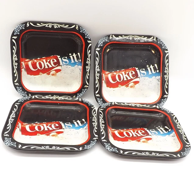 VINTAGE COKE IS It! Coca Cola Soda Pop Square Metal Drink Coasters Set ...