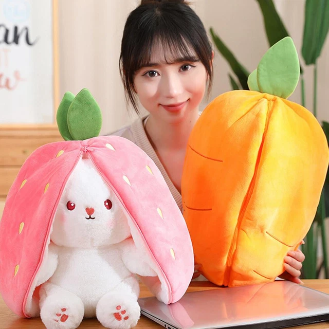 25CM CUTE REVERSIBLE Strawberry Rabbit/Bunny Transforms Into A Plushie ...