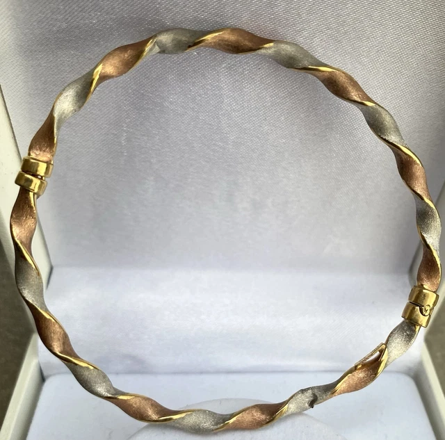 9CT HALLMARK 375 ITALY SOLID WHITE YELLOW ROSE GOLD BANGLE BRACELET ...