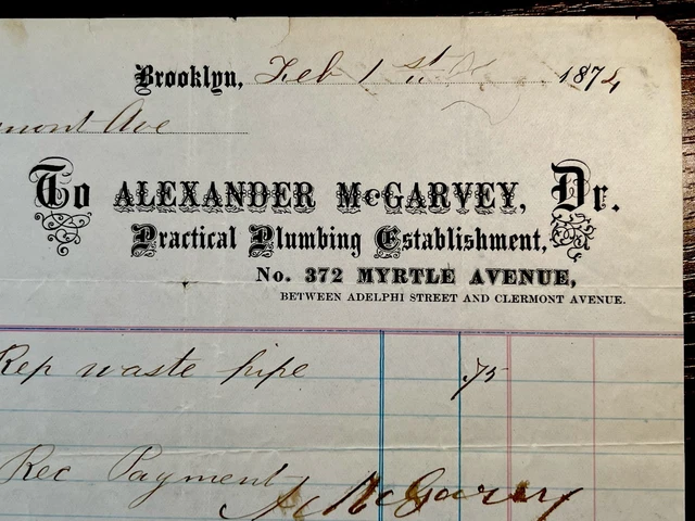 🚿1874 BROOKLYN PLUMBING Billhead – Water Closets, Baths & Marble ...