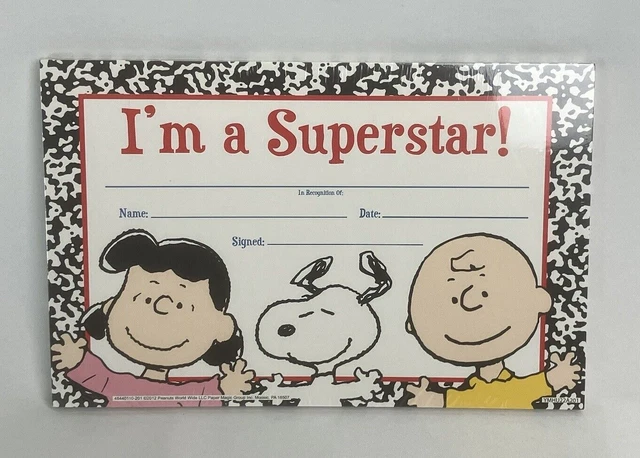 PEANUTS SNOOPY, LUCY, & Charlie Brown 36 Recognition Certificates ...