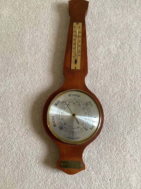 VINTAGE BROWN WOODEN British Weathermaster Barometer with Thermometer £ ...