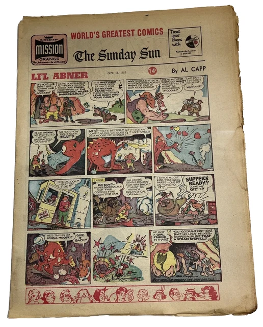 VINTAGE OCT 19, 1957 The Sunday Sun Complete Comic Section 24 Coloured ...