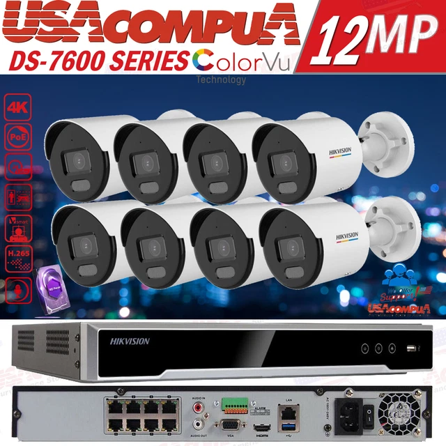 HIKVISION 4K SECURITY Camera System 8CH Full Color 4MP ColorVu Bullet W ...