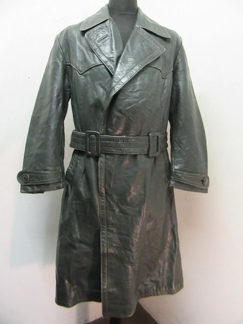 VINTAGE WW2 GERMAN Army Officers Leather Motorcycle Trench Coat Jacket ...