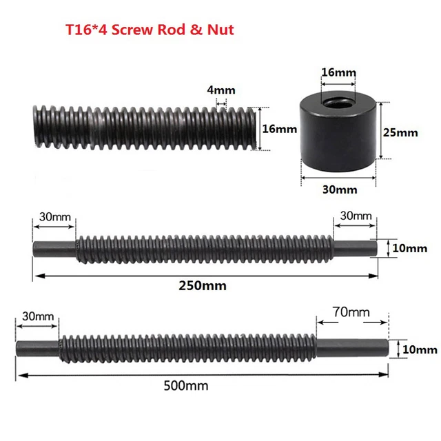 T16*4 TRAPEZOIDAL RIGHT-HAND Threaded Screw Rods Length 250/500mm ,T16 ...