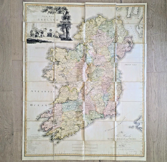 A NEW MAP of Ireland Folding Wall Map Daniel Beaufort 1797 Reproduction ...