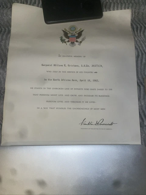 WW2 FALLEN SOLDIER Historical Letter Signed By FDR Franklin Delano ...