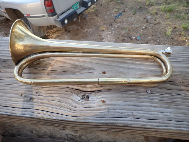 Bugle Horn Vintage Brass W/ Beautiful Rope US Military Civil War Bugle