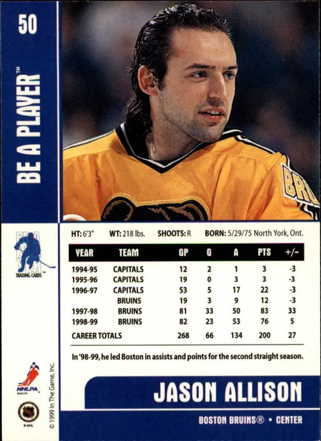 1999-00 BAP MEMORABILIA Boston Bruins carte hockey #50 Jason Allison ...