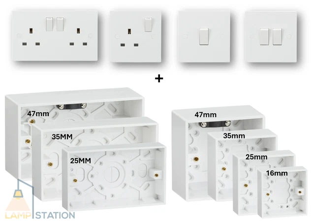 DOUBLE SINGLE SOCKET Switch with Pattress Back Box 1G 2G 2Way Switch ...