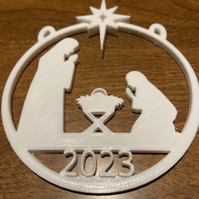 CHRISTMAS NATIVITY MANGER Scene 3D Printed 4" Round White Ornament PLA ...