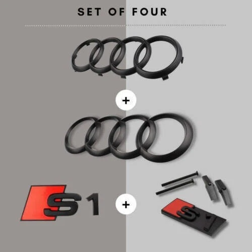 AUDI S1 MATT Black Set Kit of Front Rings Badge Grille Boot Lid Trunk ...