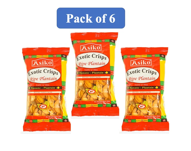ASIKO EXOTIC CRISPS Ripe Plantain Mild Chilli - 75g ( Pack of 6 ) £9.99 ...