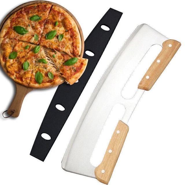 SHARP PIZZA CUTTER Rocker 14" w Wooden Handle Protective Cover ...