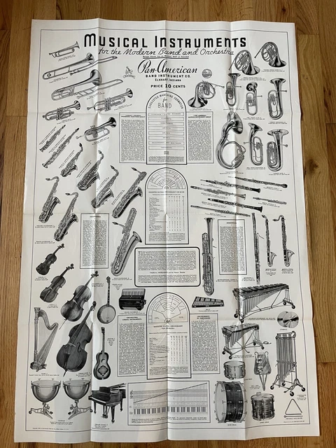 VINTAGE PAN AMERICAN Band Instrument Orchestra Poster 1939 Music Store ...