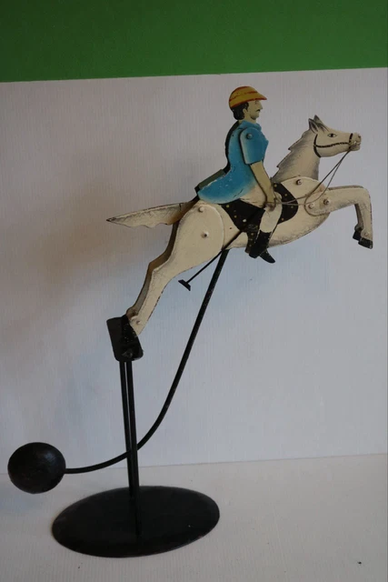 VINTAGE FOLK ART Balance Pendulum Racing Jockey on Horse Toy £95.00 ...