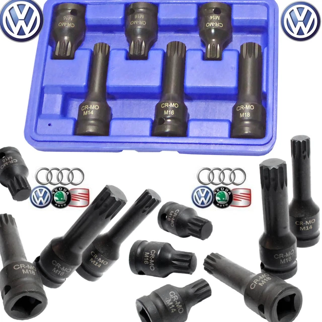 6PC 1/2& DRIVE Spline Impact Socket M14 M16 M18 Hubs Calipers Vw Audi ...