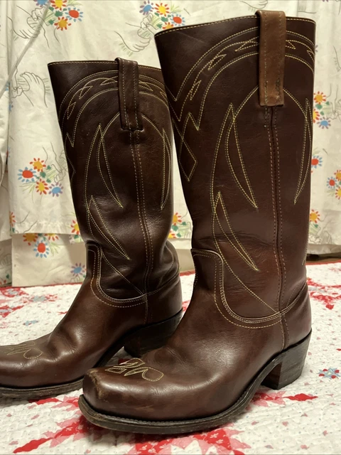 VINTAGE FRYE 60S Black Label Boots Leather Campus Western Cowboy Men’s ...