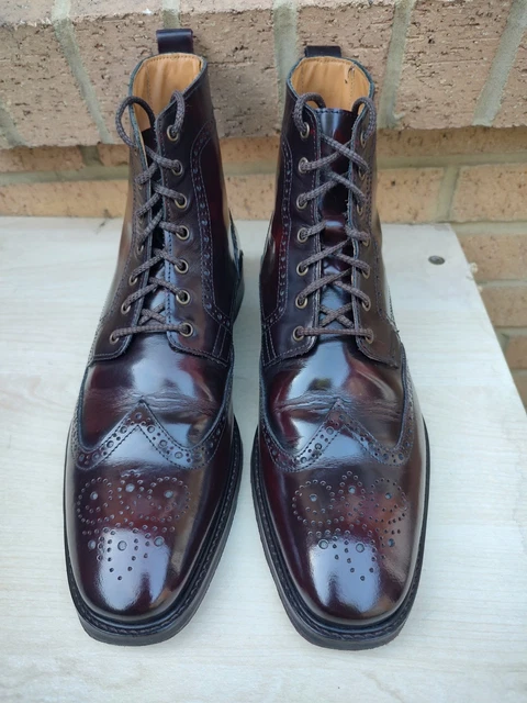 MOD SHOE MEN'S Oxblood Leather Lace Up Brogue Double Sole Boots UK Size ...