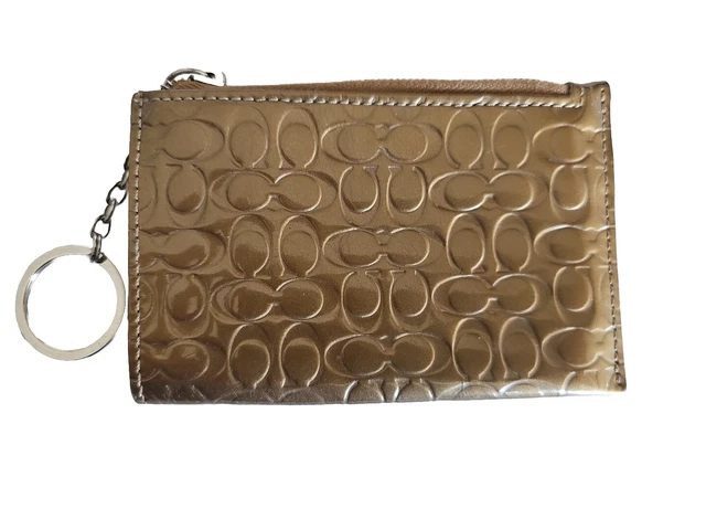 COACH METALLIC GOLD Copper Patented Leather Coin Purse Card Case ...