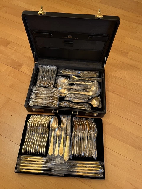 BESTECK SBS SOLINGEN 23/24 Karat vergoldet im Koffer für 12 Personen, neu EUR 299,00 - PicClick DE