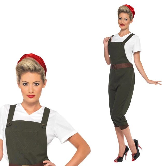 Adult Land Girl 1930s 1940s Uniform Military Fancy Dress Costume Ladies