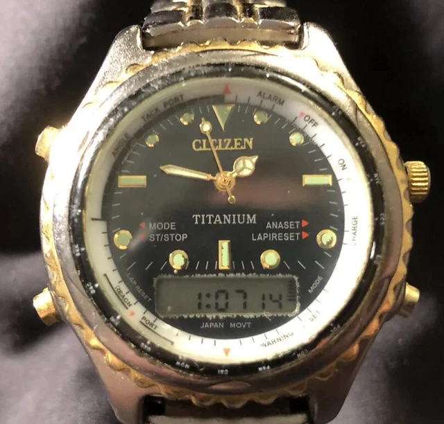 VINTAGE CITIZEN ECO-DRIVE Watch Titanium Chronograph Digital Analog ...