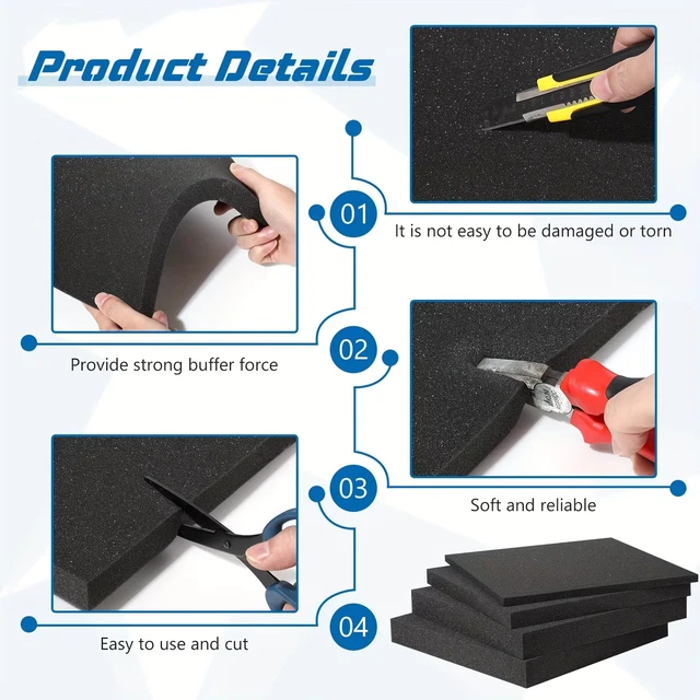 2 PACK BLACK Cuttable Craft Foam Sheets, Polyurethane Cushioning ...